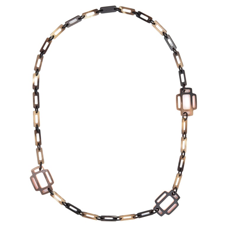Hermes Attelage Horn Necklace Peach Lacquer Long 36" Square Links For ...