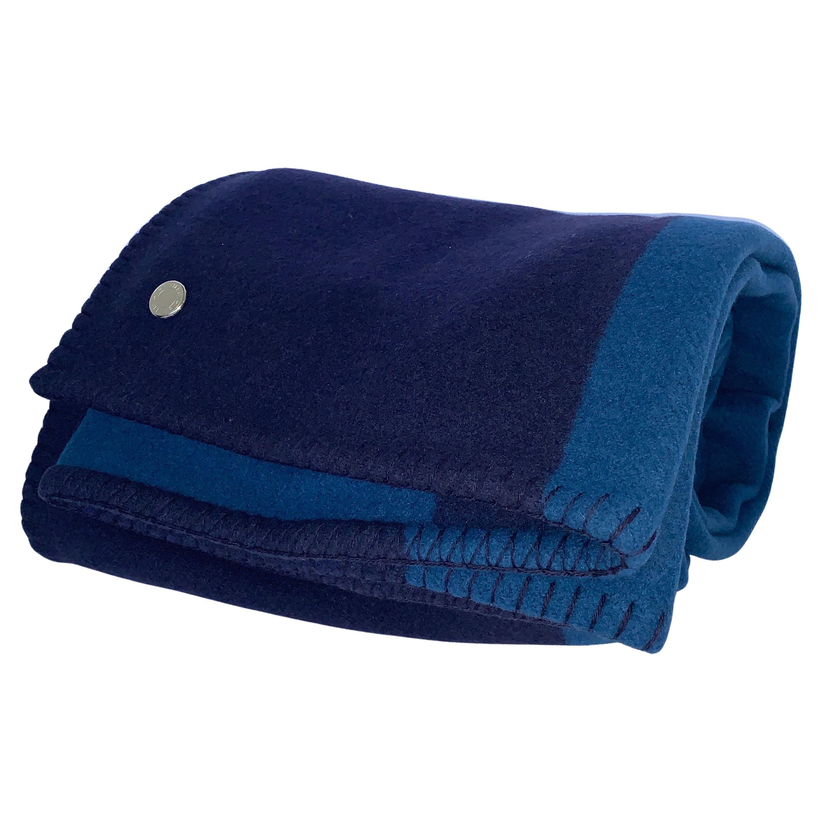 Hermes Avoine Blanket Navy Blue de Prusse New Wool and Cashmere For ...
