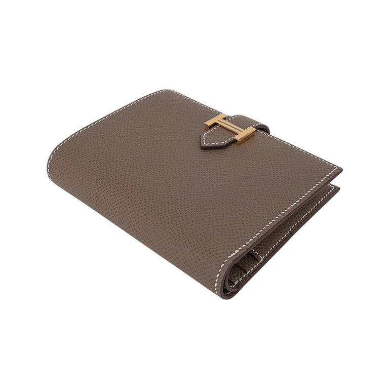 Hermes Bearn Compact Wallet Etoupe Gold Hardware Epsom Leather For Sale ...
