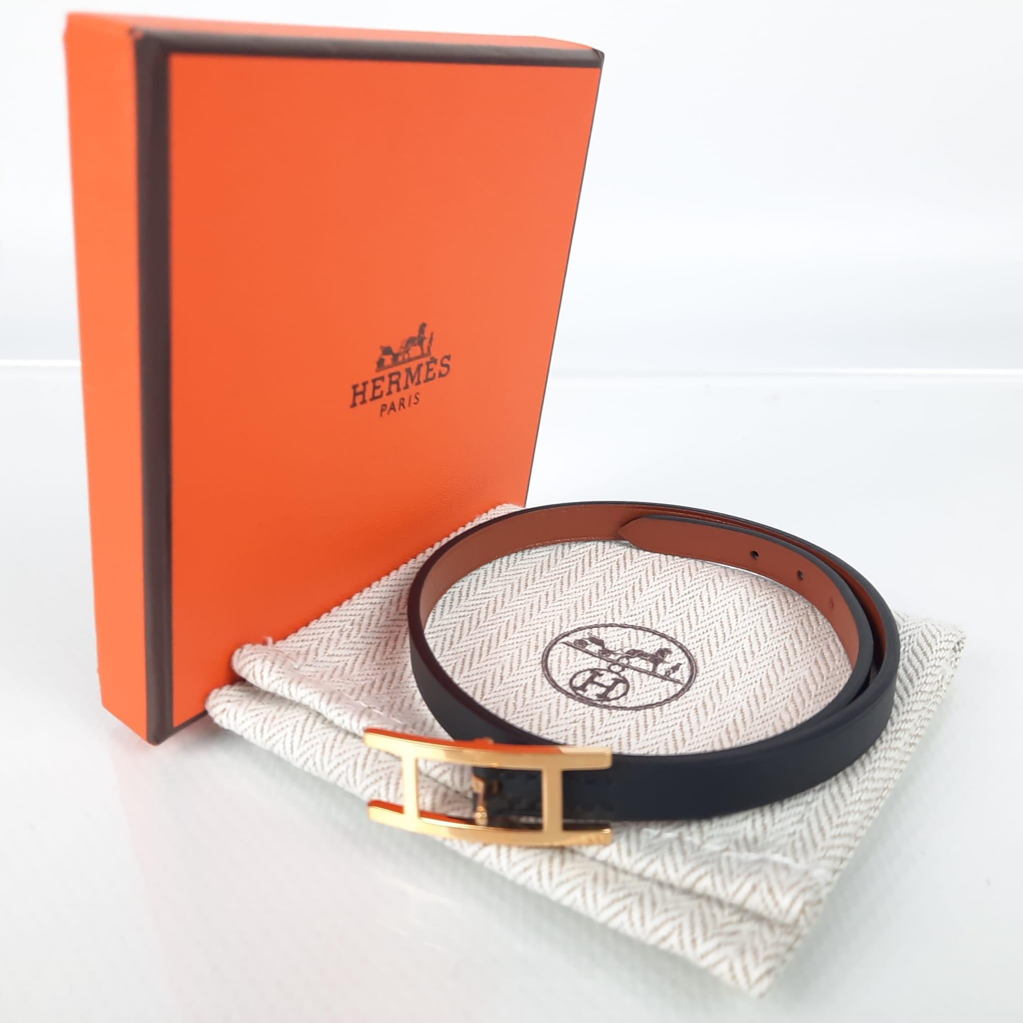 Hermes Behapi Double Tour bracelet Black / Fauve Size T1 14.5cm For Sale at 1stDibs