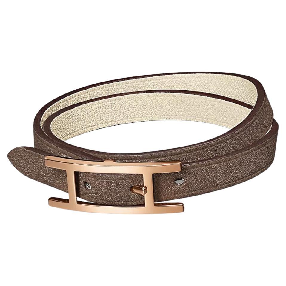 Hermes Behapi Double Tour bracelet Étoupe / Nata Reversible Size T2 15.5cm For Sale at 1stDibs