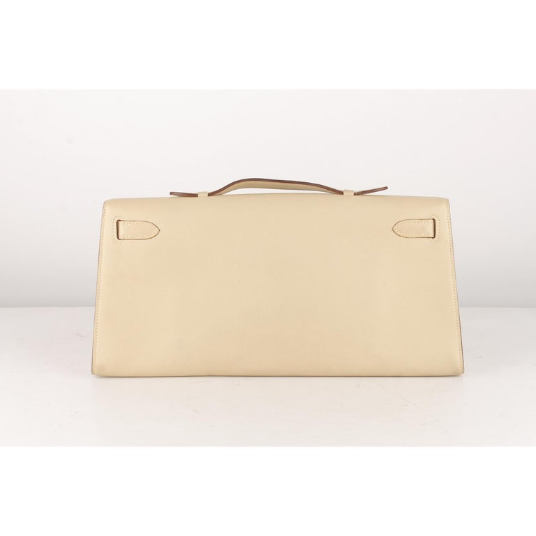 Hermes Beige Leather Kelly Cut Clutch Bag Pochette For Sale at 1stDibs
