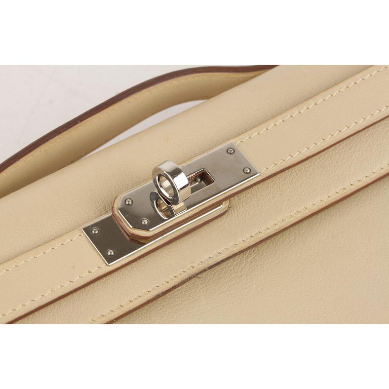 Hermes Beige Leather Kelly Cut Clutch Bag Pochette For Sale at 1stDibs