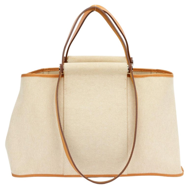 Hermès Beige Toile Cowhide 2 Way Tote For Sale at 1stDibs