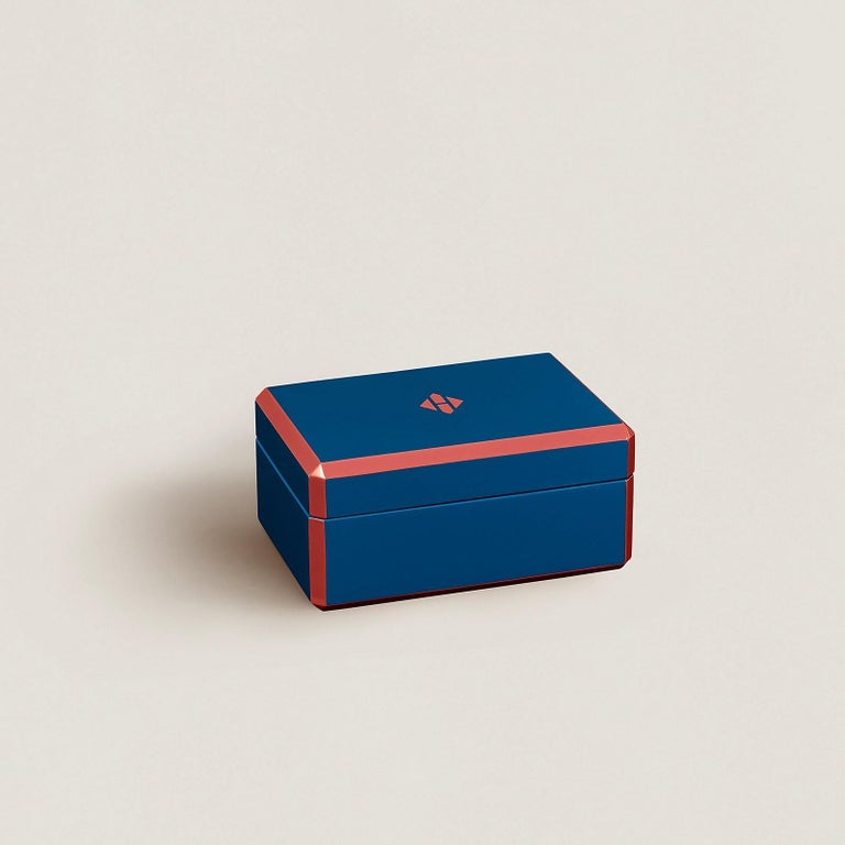 Hermès Biarritz Blue Lacquered Wood Facettes Ring Box For Sale at 1stDibs