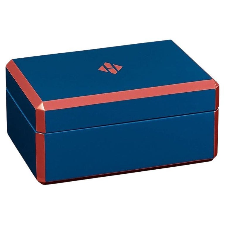 Hermès Biarritz Blue Lacquered Wood Facettes Ring Box For Sale at 1stDibs