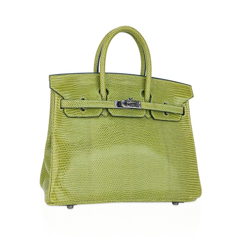 Hermes Birkin 25 Bag Vert Anis Lizard Palladium Hardware For Sale at ...