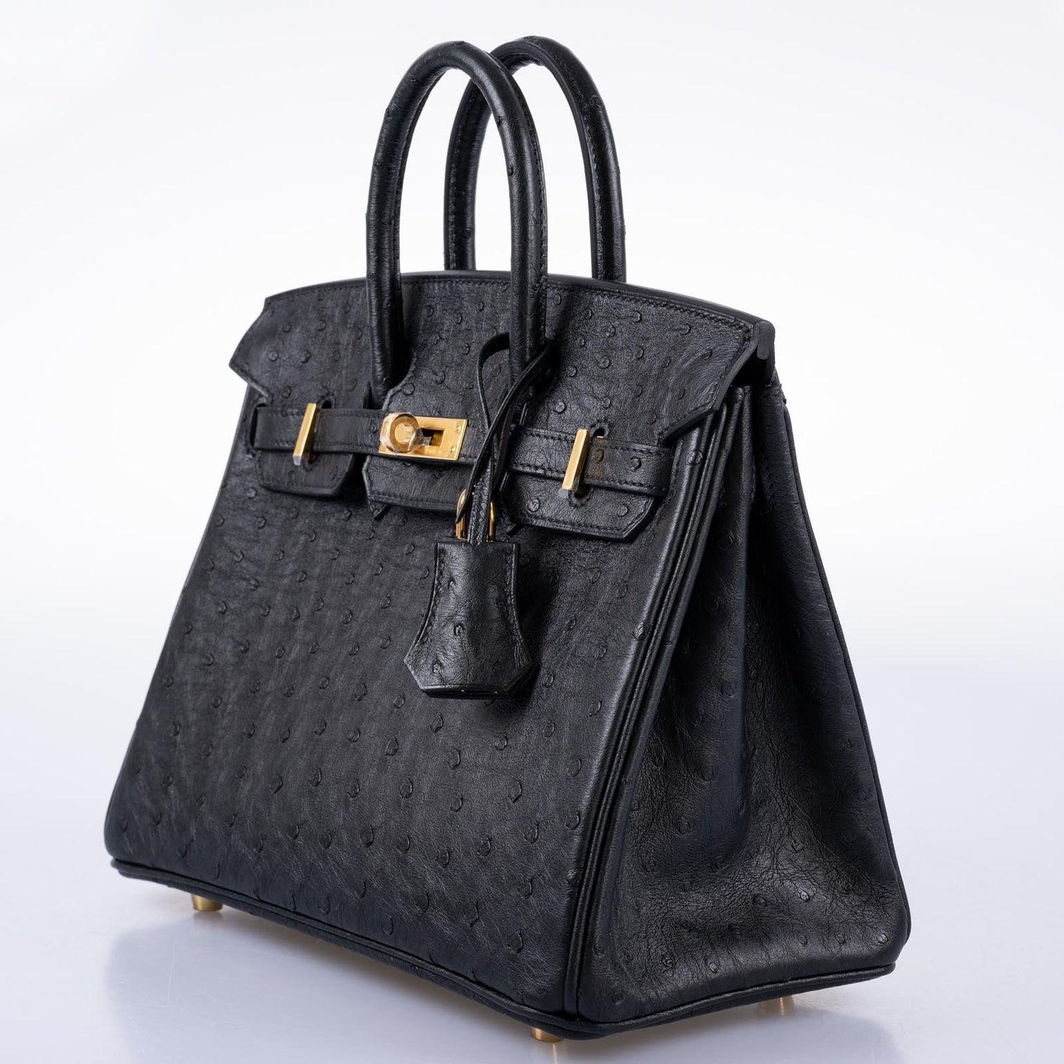 Hermès Birkin 25 Black Ostrich Gold Hardware Bag For Sale at 1stDibs