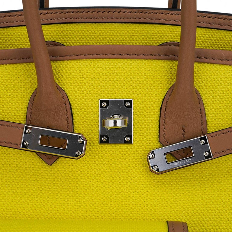 Hermes Birkin 25 Cargo Jaune Citron Toile Goeland Chai Swift Leather ...