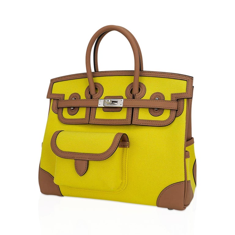 Hermes Birkin 25 Cargo Jaune Citron Toile Goeland Chai Swift Leather ...
