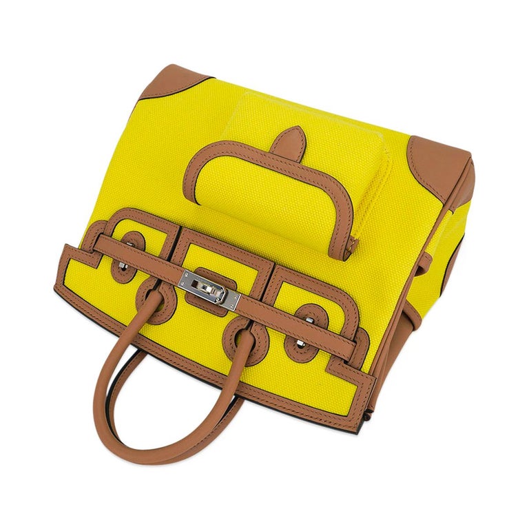Hermes Birkin 25 Cargo Jaune Citron Toile Goeland Chai Swift Leather ...