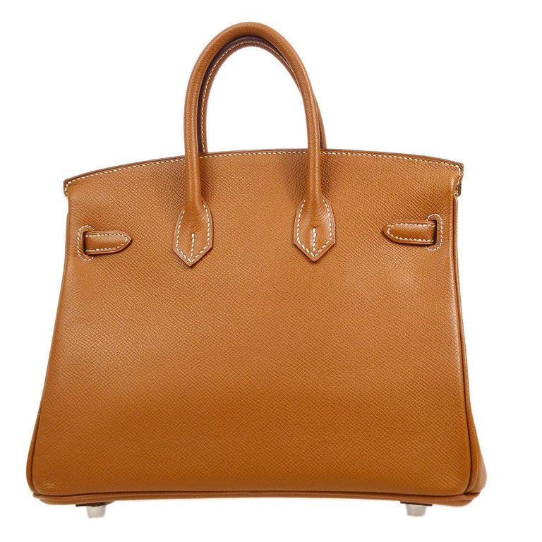 HERMES Birkin 25 Cognac Tan Gold Epsom Palladium Small Top Handle Tote ...