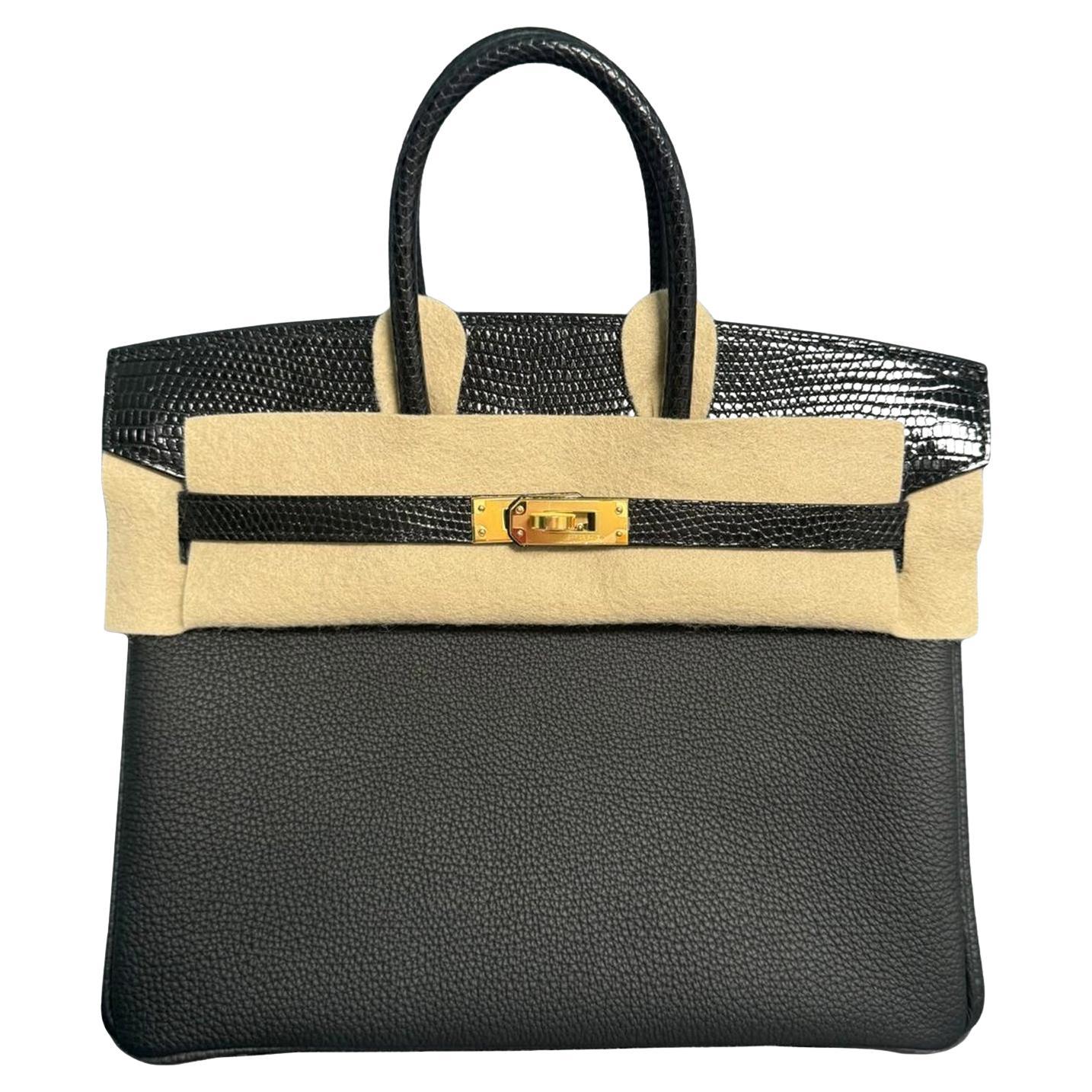 Hermes Birkin 25 Lizard Touch Noir Togo Leather Bag with Gold Hardware ...