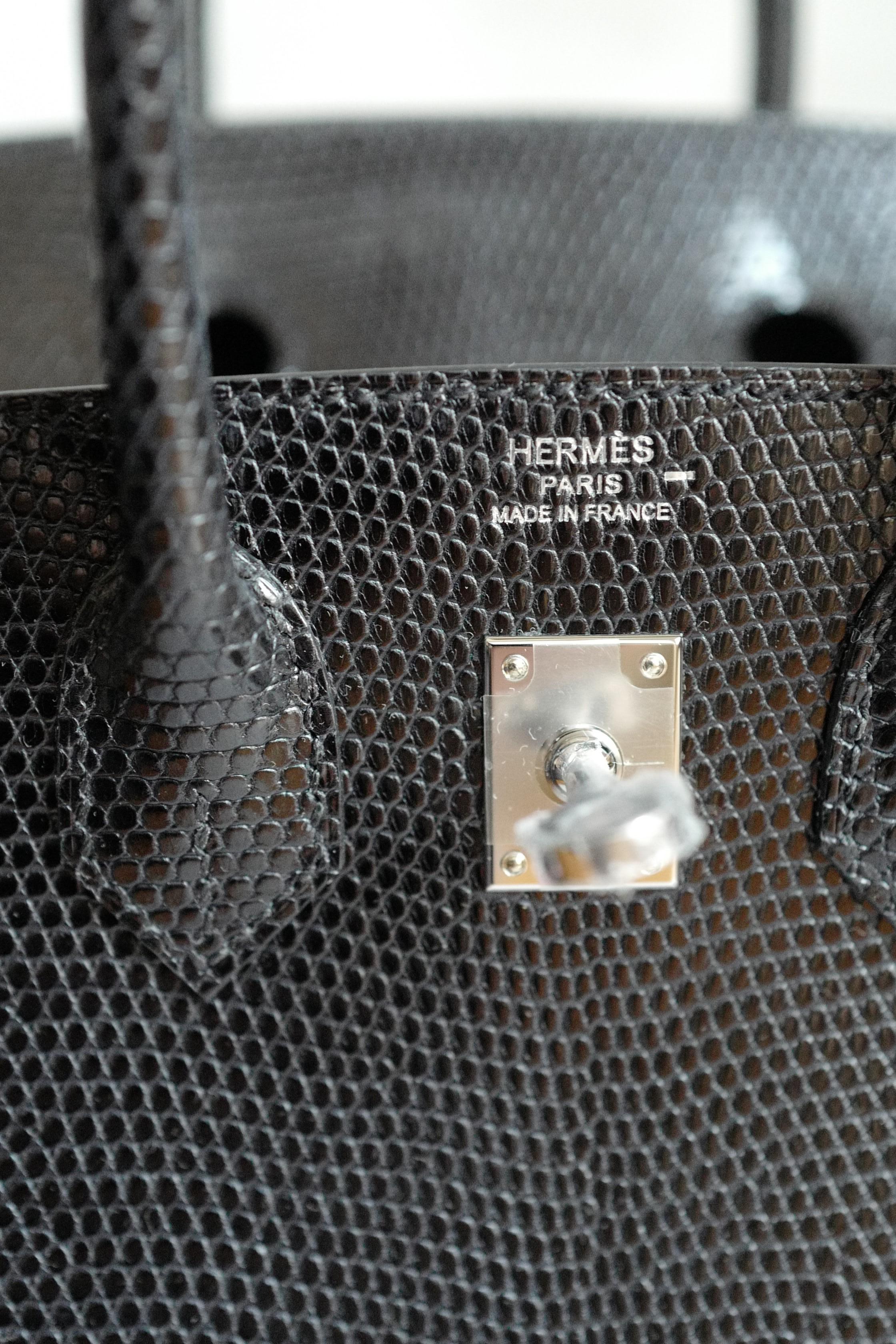 Hermès Birkin 25 Noir Black Lizard Lisse Exotic with Palladium Hardware ...