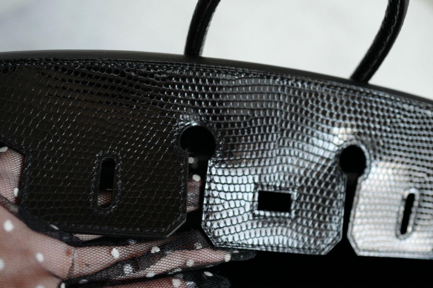 Hermès Birkin 25 Noir Black Lizard Lisse Exotic with Palladium Hardware ...