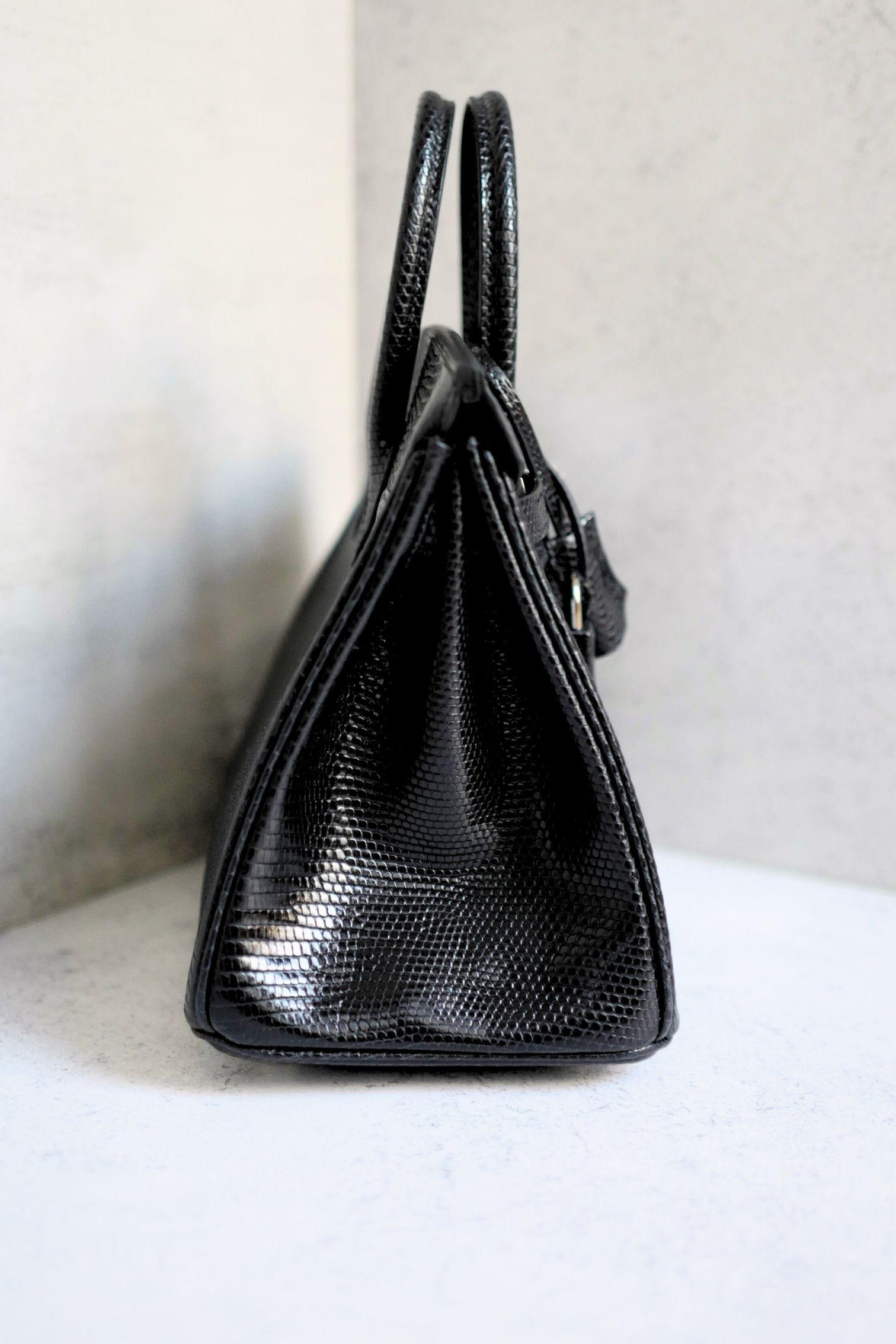 Hermès Birkin 25 Noir Black Lizard Lisse Exotic with Palladium Hardware ...
