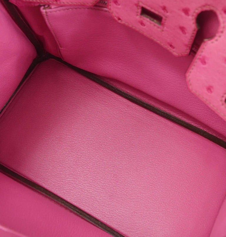 HERMES Birkin 25 Pink Ostrich Exotic Skin Palladium Top Handle Tote Bag ...