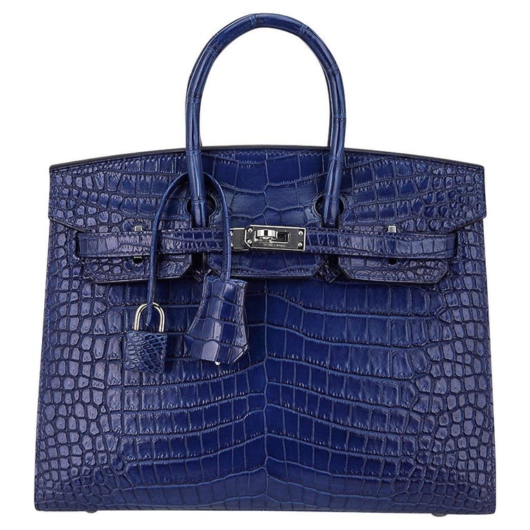 Hermes Birkin 25 Sellier Indigo Aizome Porosus Crocodile Bag Limited ...