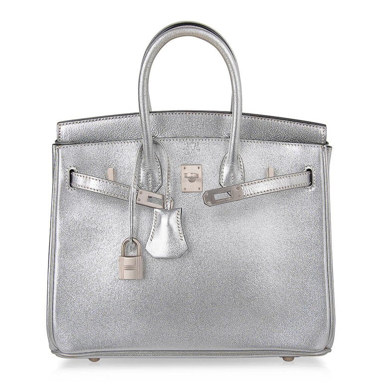 Hermes Birkin 25 Ultra Rare Metallic Silver Chevre Brushed Palladium ...