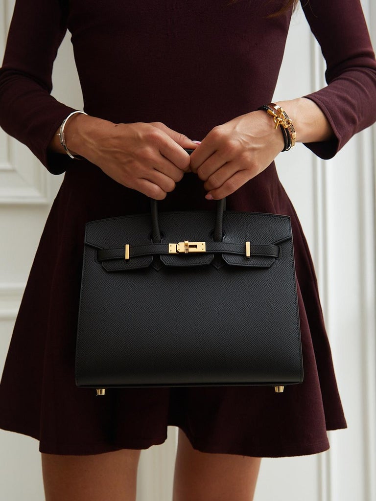 HERMÈS BIRKIN 25CM SELLIER BLACK Epsom Leather with Gold Hardware at ...