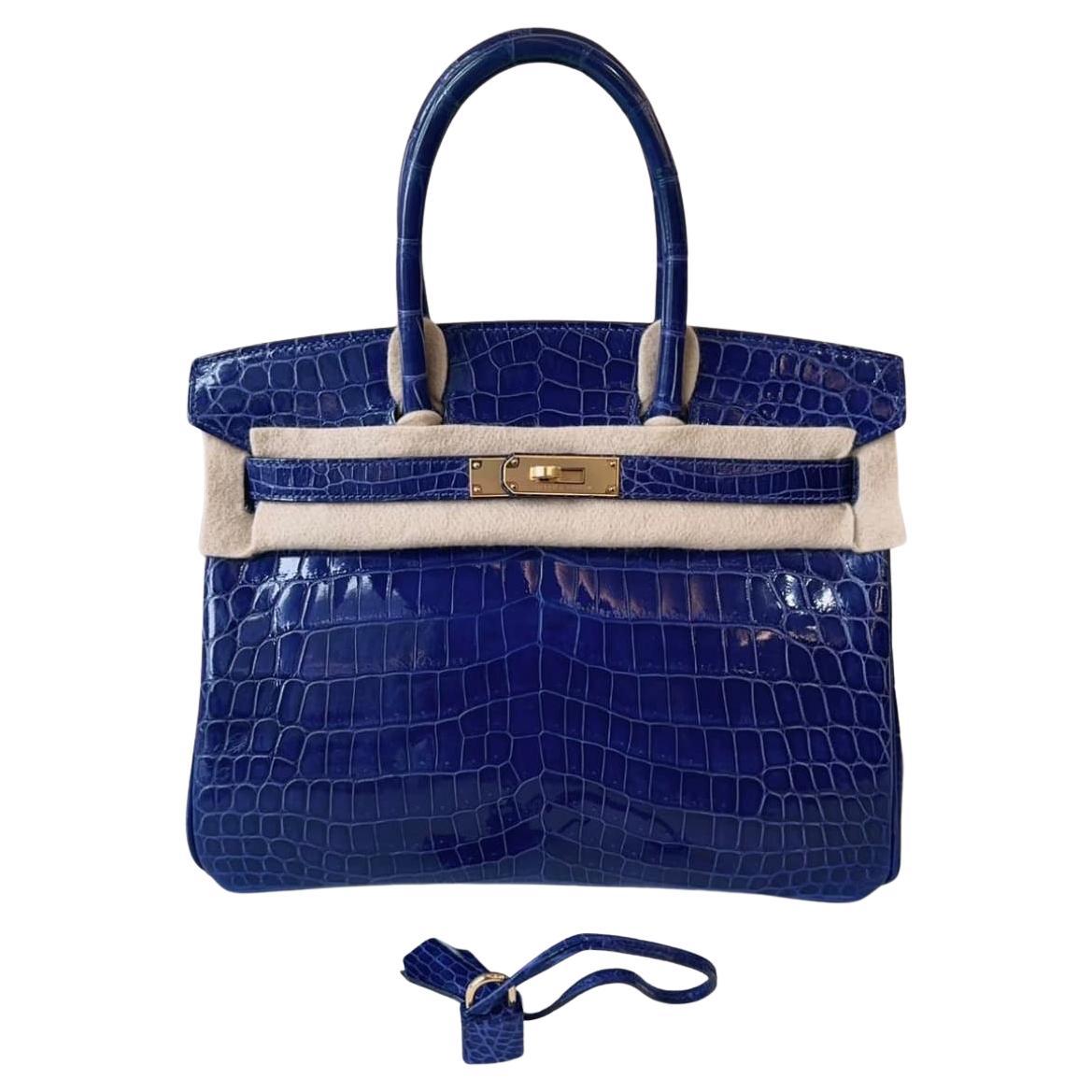 Hermès Birkin 30 Bleu Electrique Crocodile Niloticus Lisse Gold ...