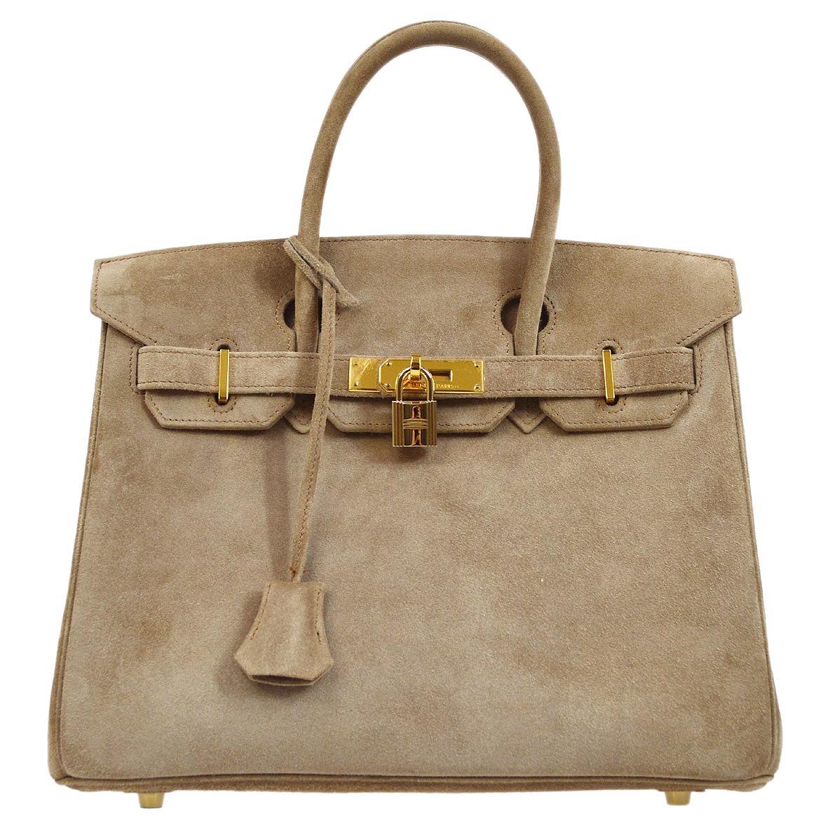 HERMES Birkin 30 Gray Doblis Suede Gold Hardware Top Handle Satchel ...