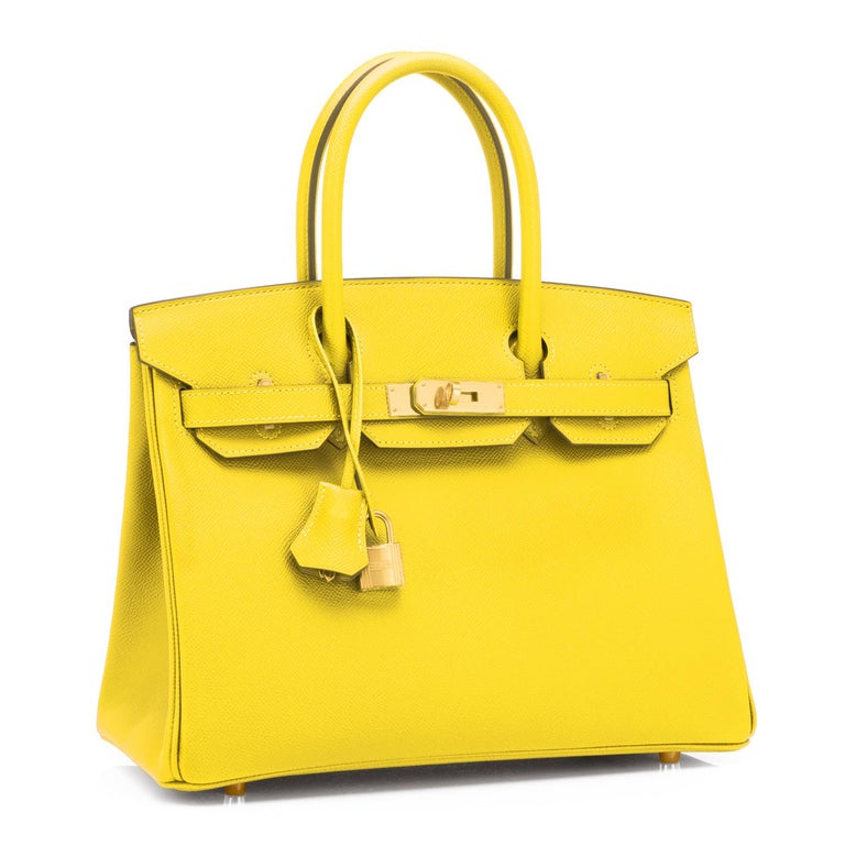 Hermes Birkin 30 Lime Fluo Yellow Epsom Gold Hardware Bag RARE Y Stamp ...