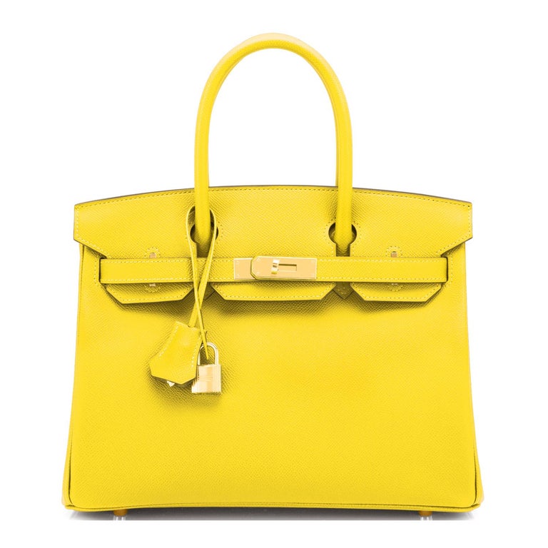 Hermes Birkin 30 Lime Fluo Yellow Epsom Gold Hardware Bag RARE Y Stamp ...
