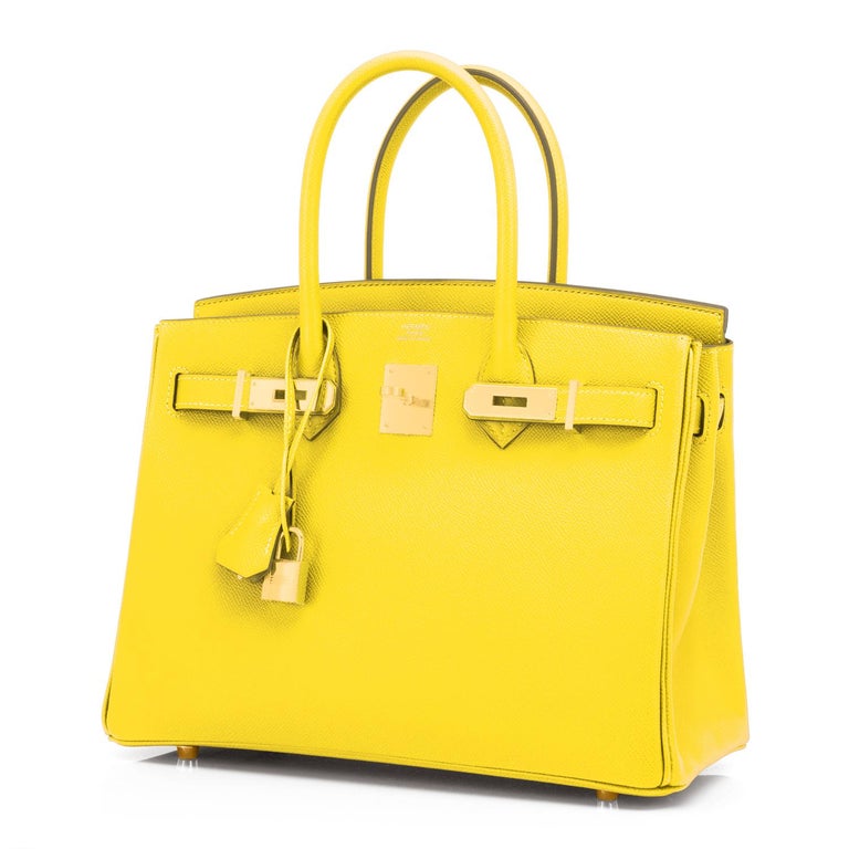 Hermes Birkin 30 Lime Fluo Yellow Epsom Gold Hardware Bag RARE Y Stamp ...