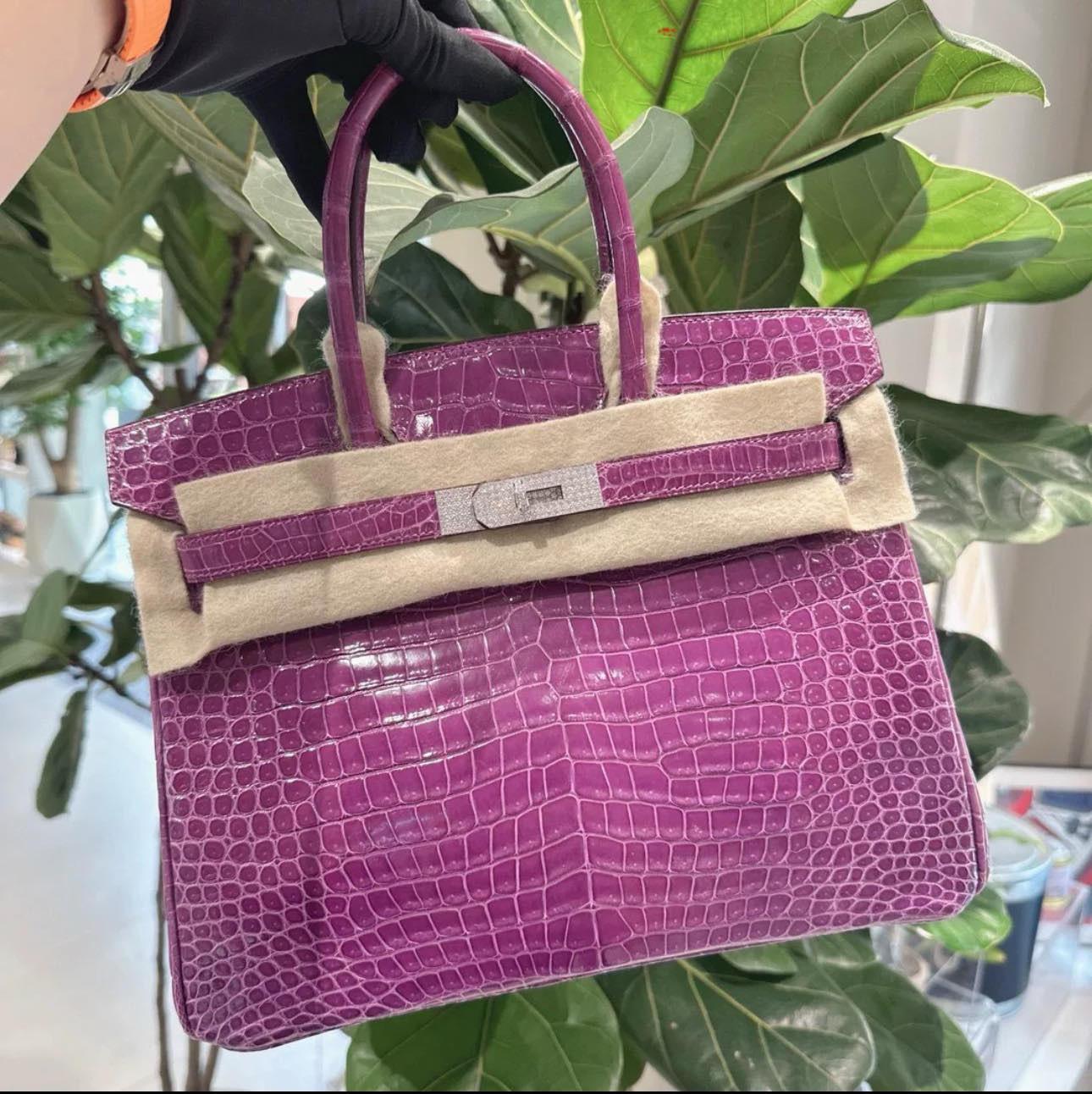 Hermes Birkin 30 Purple Violet Shiny Porosus Crocodile Bag with ...