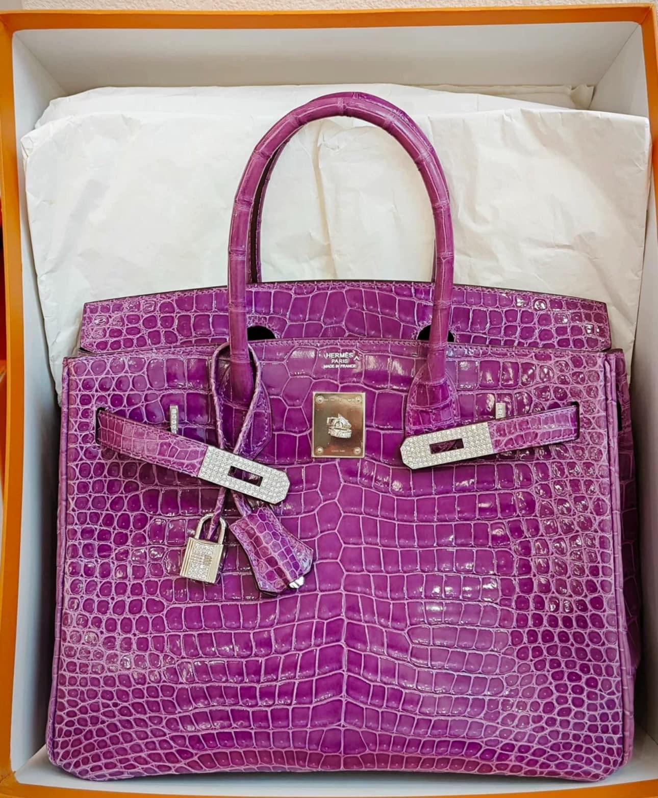 Hermes Birkin 30 Purple Violet Shiny Porosus Crocodile Bag with ...