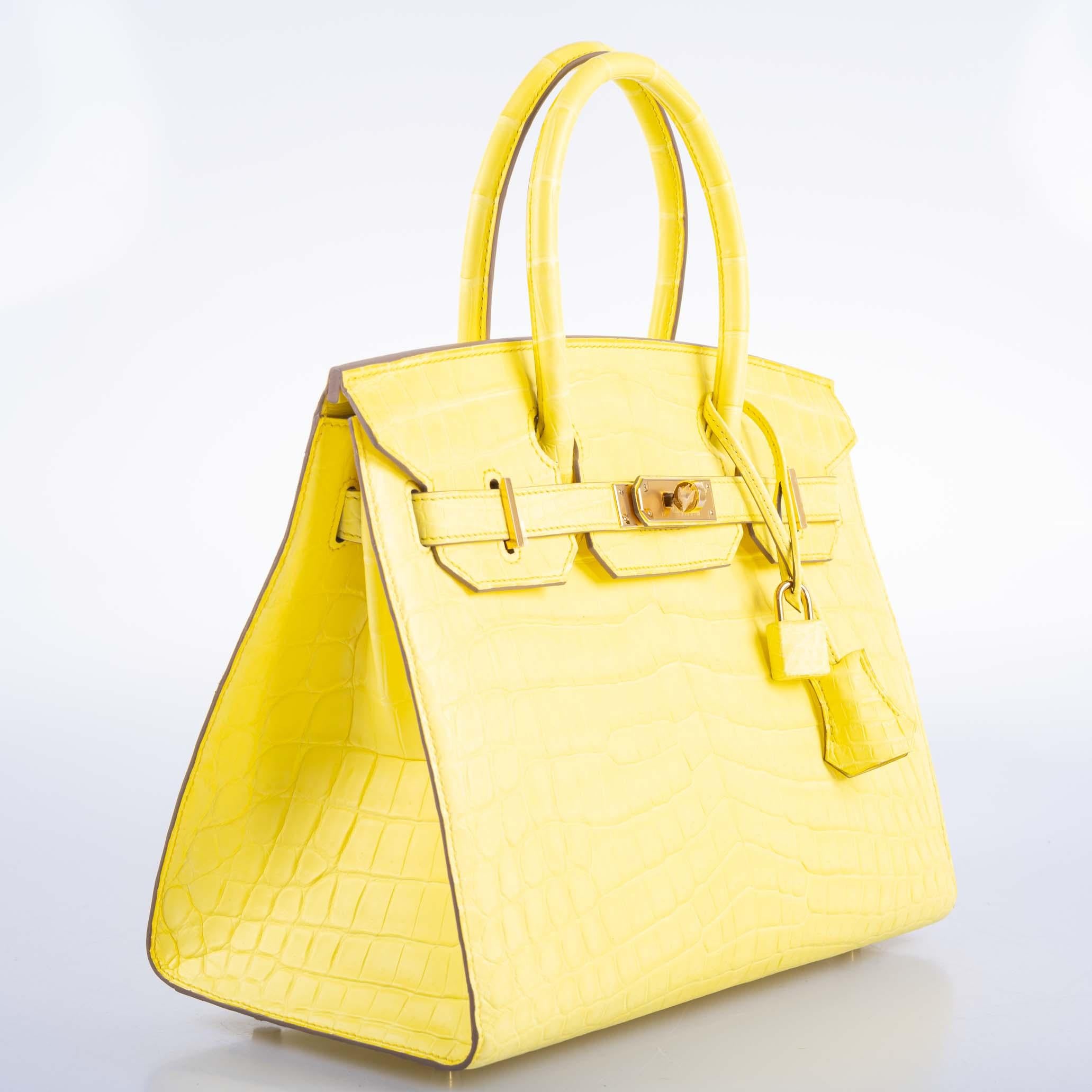Hermès Birkin 30 Sellier Jaune Citron Matte Niloticus Crocodile Gold ...