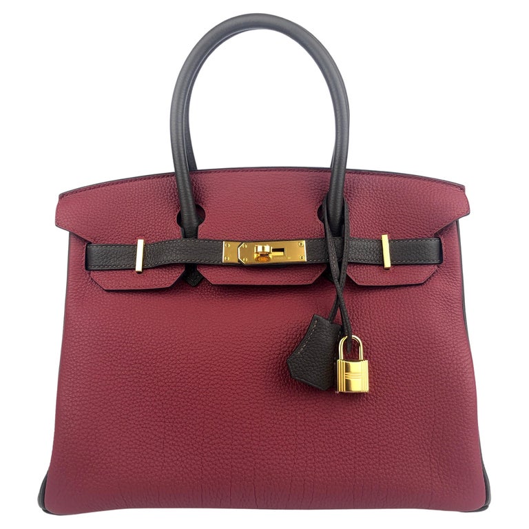 Hermes Birkin 30 Special Order Rouge Grenat Red Ebene Brown Gold ...