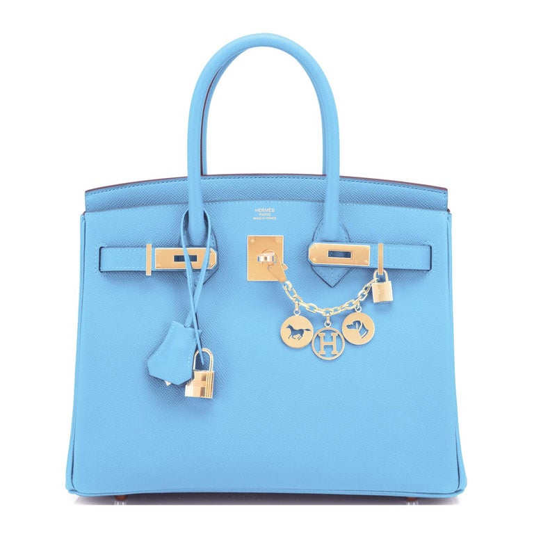Hermes Birkin 30cm Celeste Birkin Sky Blue Epsom Gold Hardware Bag NEW ...