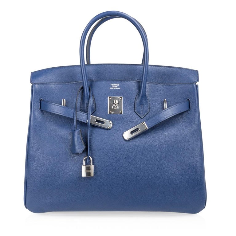 Hermes Birkin 35 Bag Blue Sapphire Limited Edition Toile Printed Sea ...