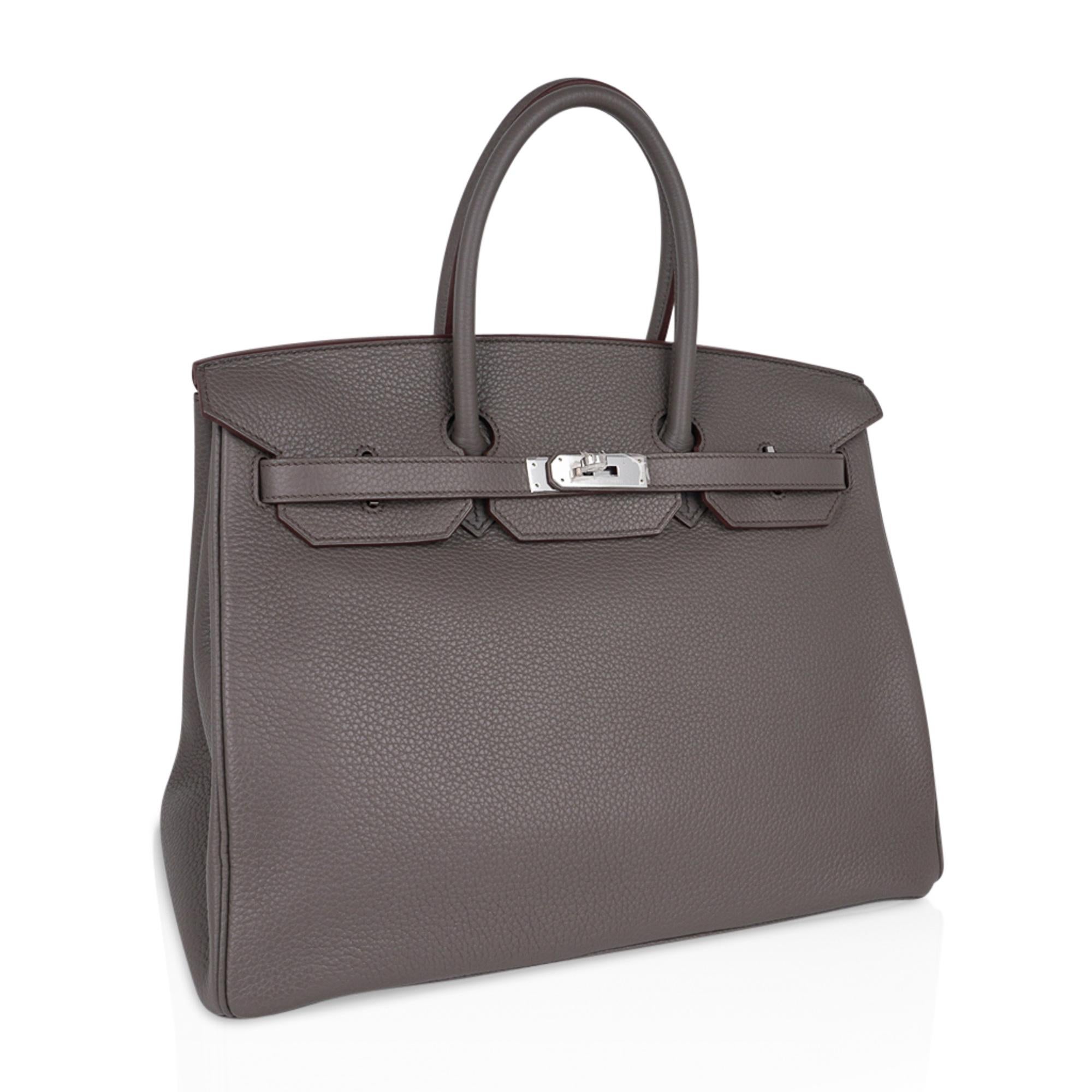 Hermes Birkin 35 Etain Gray Bag Palladium Hardware Clemence Leather For ...