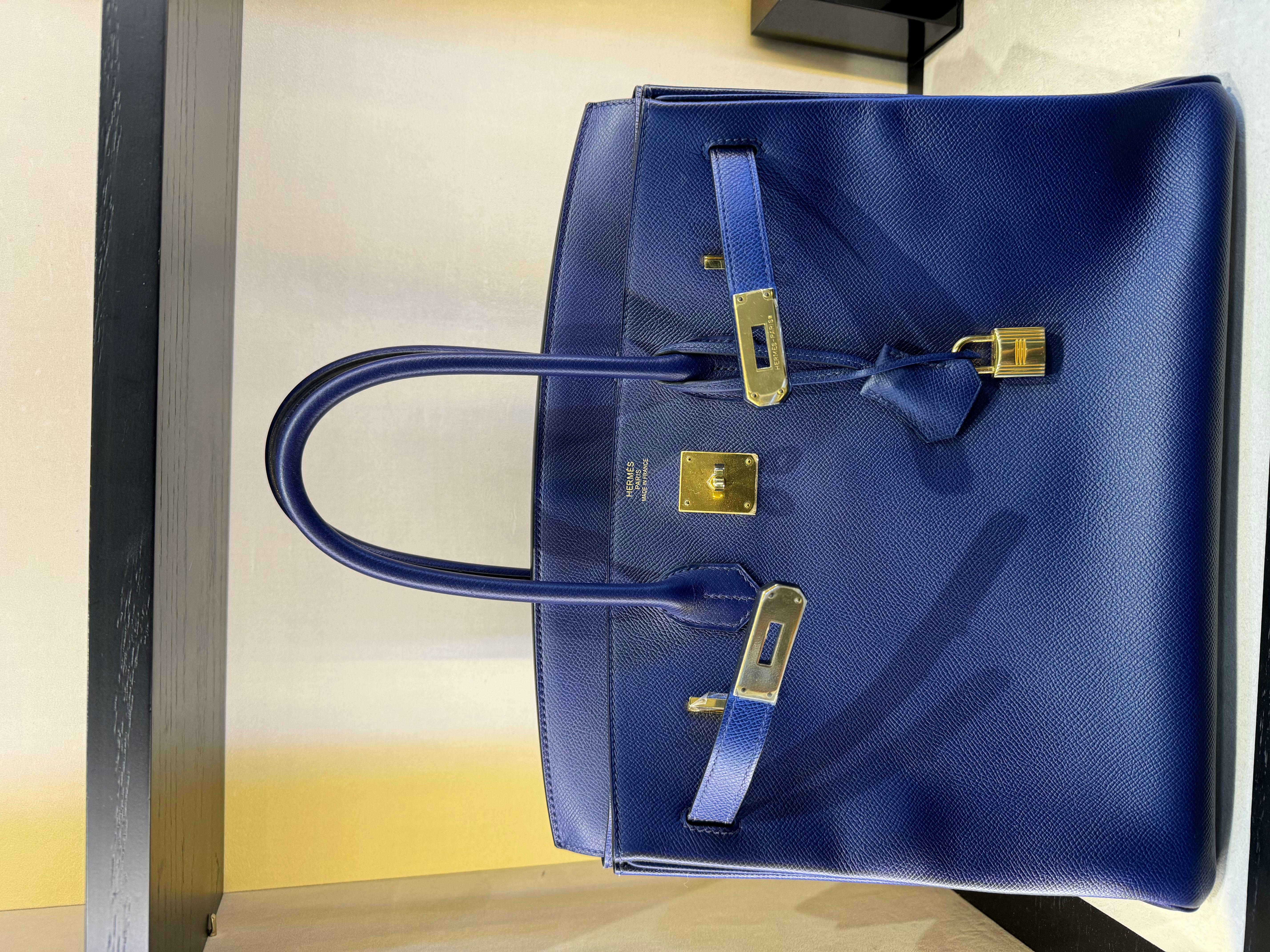 Hermes Birkin 35 Blue Sapphire gold hardware handbag For Sale at 1stDibs