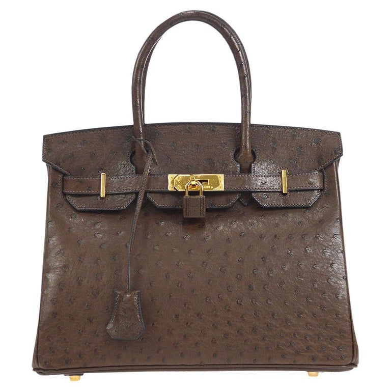 HERMES Birkin 35 Dark Brown Ebene Ostrich Exotic Gold Top Handle Tote ...