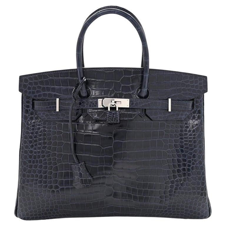 HERMES Birkin 35 Dark Navy Blue Shiny Porosus Crocodile Exotic ...