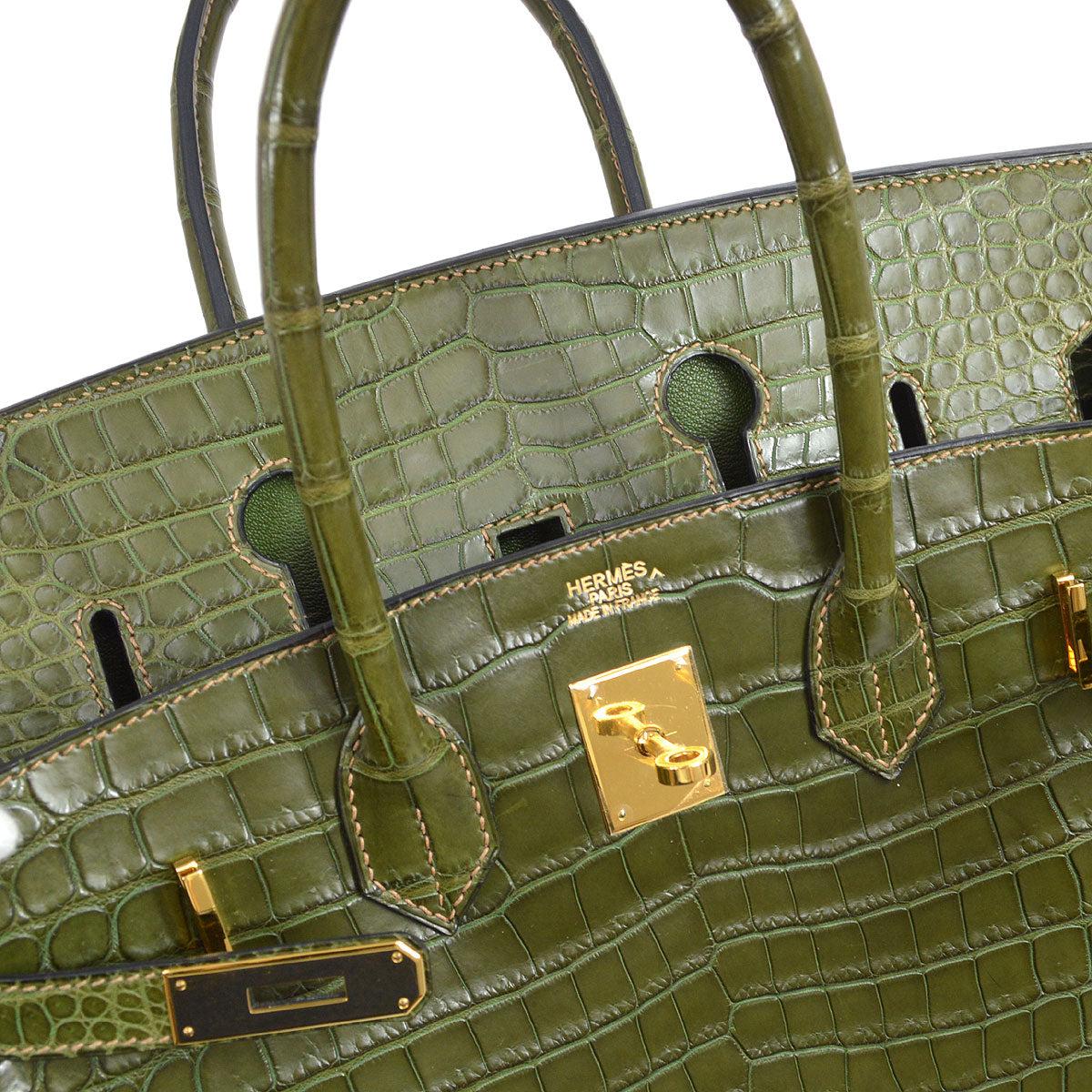 HERMES BIRKIN 35 Green Exotic Porosus Crocodile Gold Top Handle Tote ...