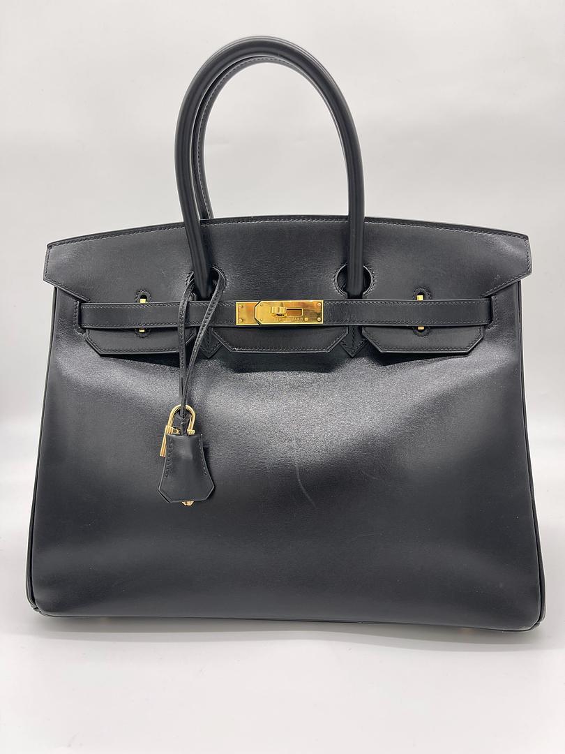 Hermes Birkin 35 Noir Box Leather Gold Hardware For Sale at 1stDibs