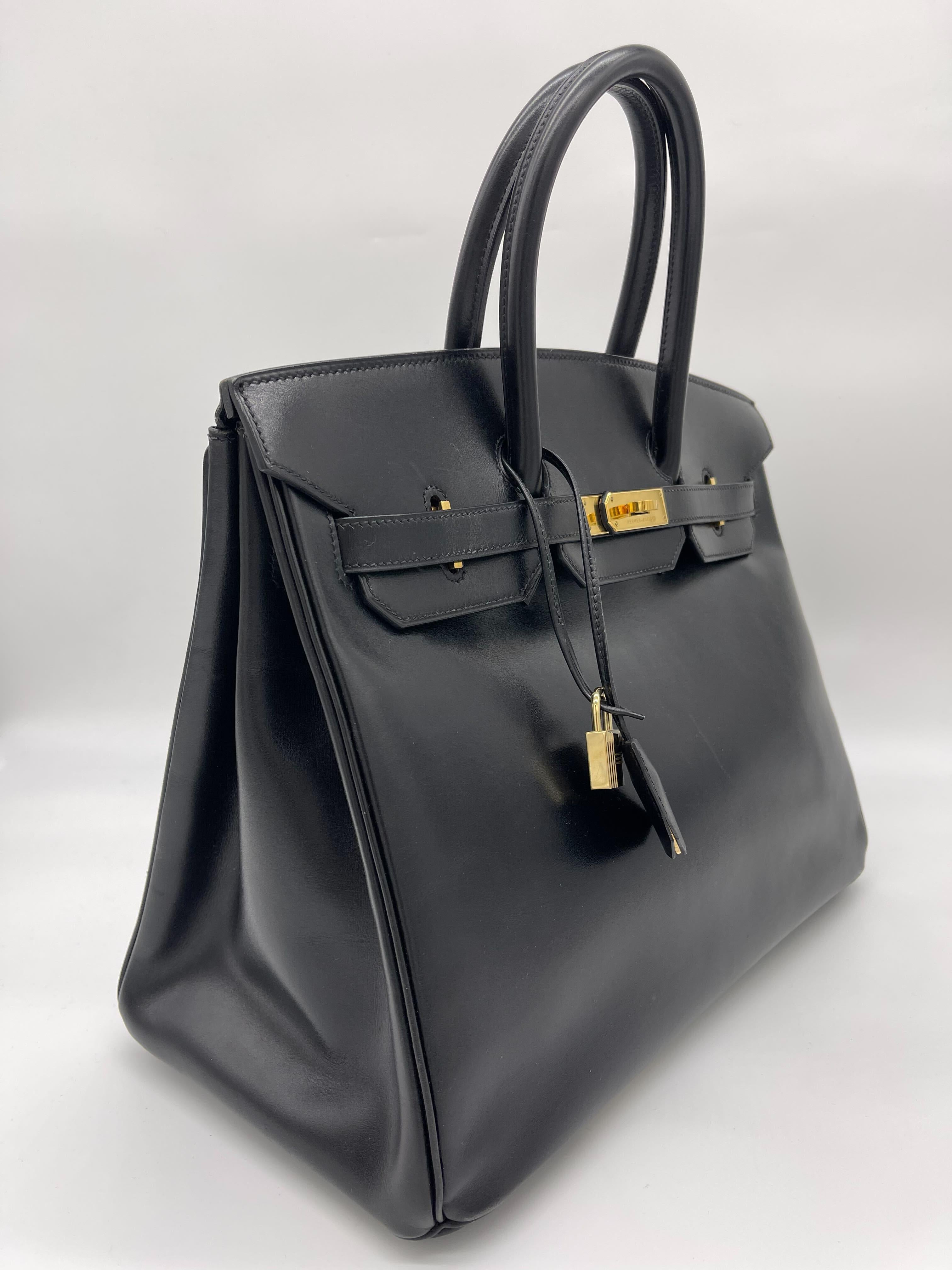 Hermes Birkin 35 Noir Box Leather Gold Hardware For Sale at 1stDibs