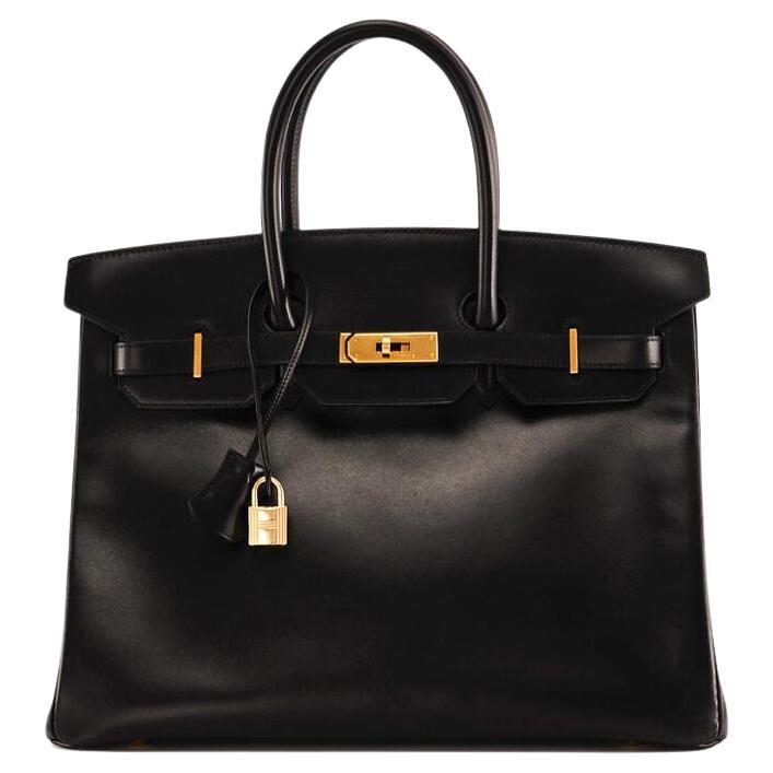Hermes Birkin 35 Noir Box Leather Gold Hardware For Sale at 1stDibs