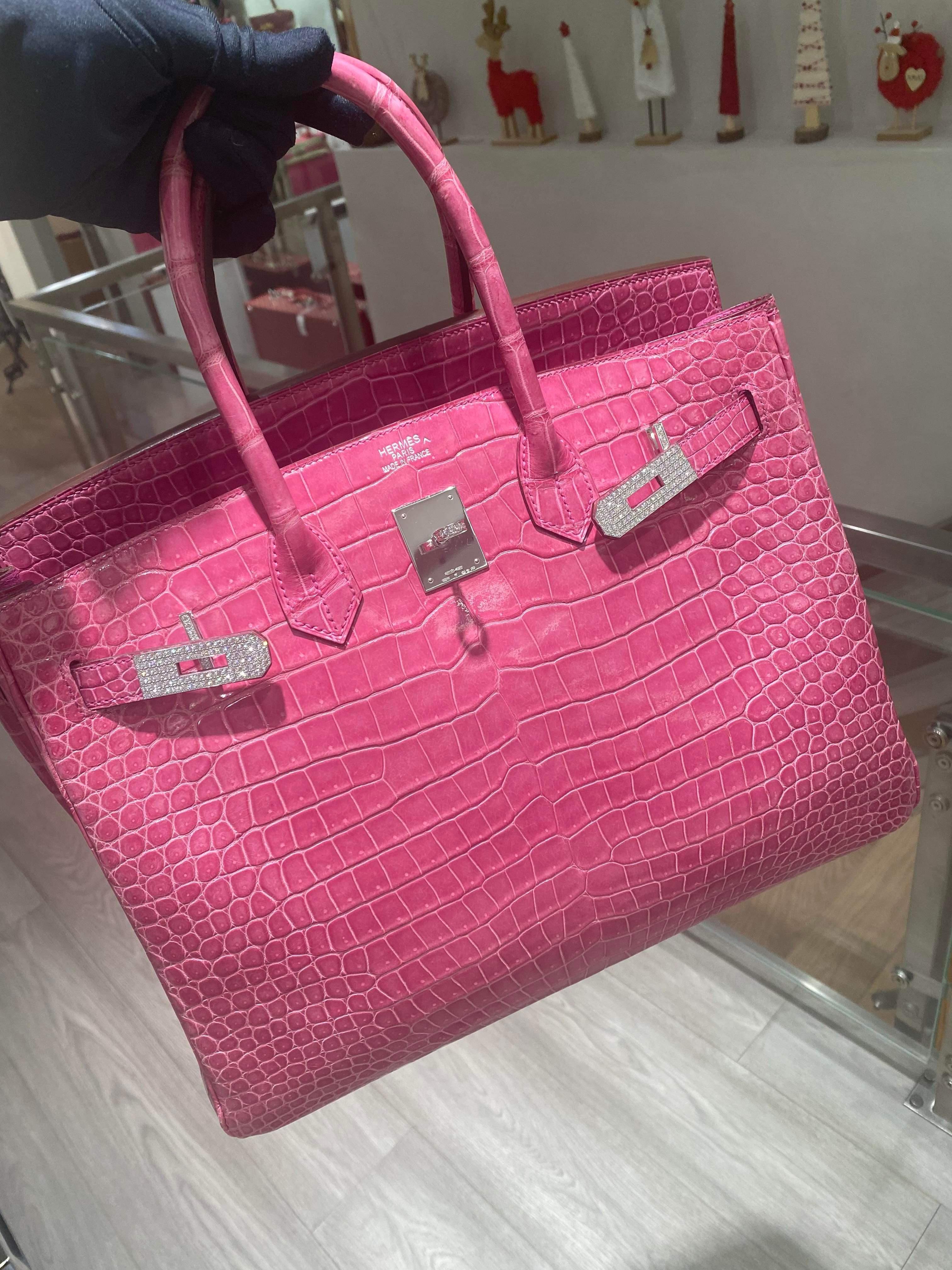 Hermes Birkin 35 Porosus crocodile white gold with diamonds For Sale at ...