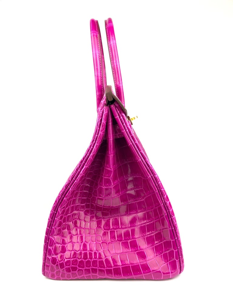 Hermes Birkin 35 Rose Scheherazade Pink Shiny Porosus Crocodile Gold ...