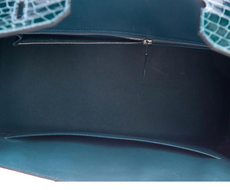 Hermes Birkin 35 Teal Crocodile Palladium Exotic Top Handle Satchel ...