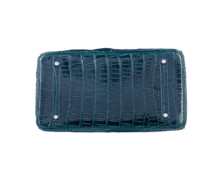 Hermes Birkin 35 Teal Crocodile Palladium Exotic Top Handle Satchel ...