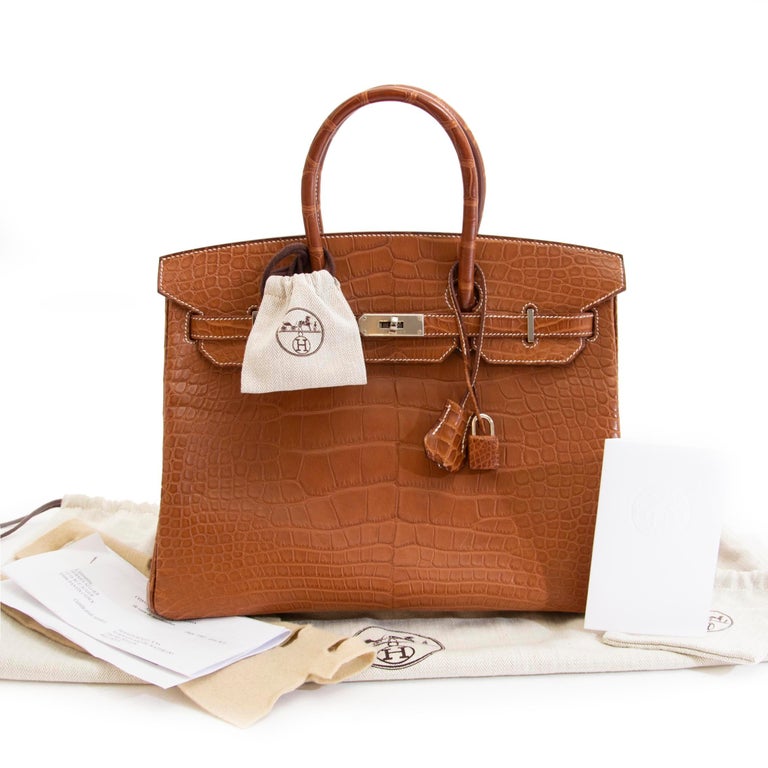Hermès Birkin 35Alligator Mississippiensis Barenia Fauve PHW at 1stDibs