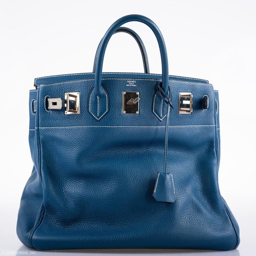 Hermès Birkin 40 HAC Blue Thalassa Togo and White Stitching Palladium ...