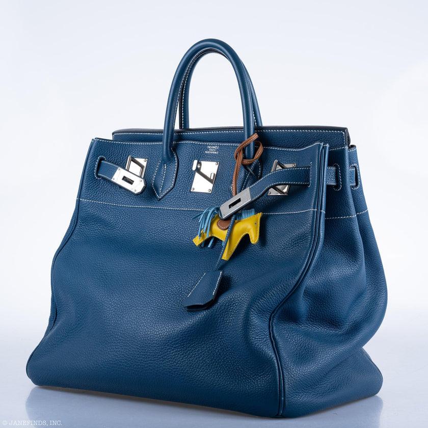 Hermès Birkin 40 HAC Blue Thalassa Togo and White Stitching Palladium ...